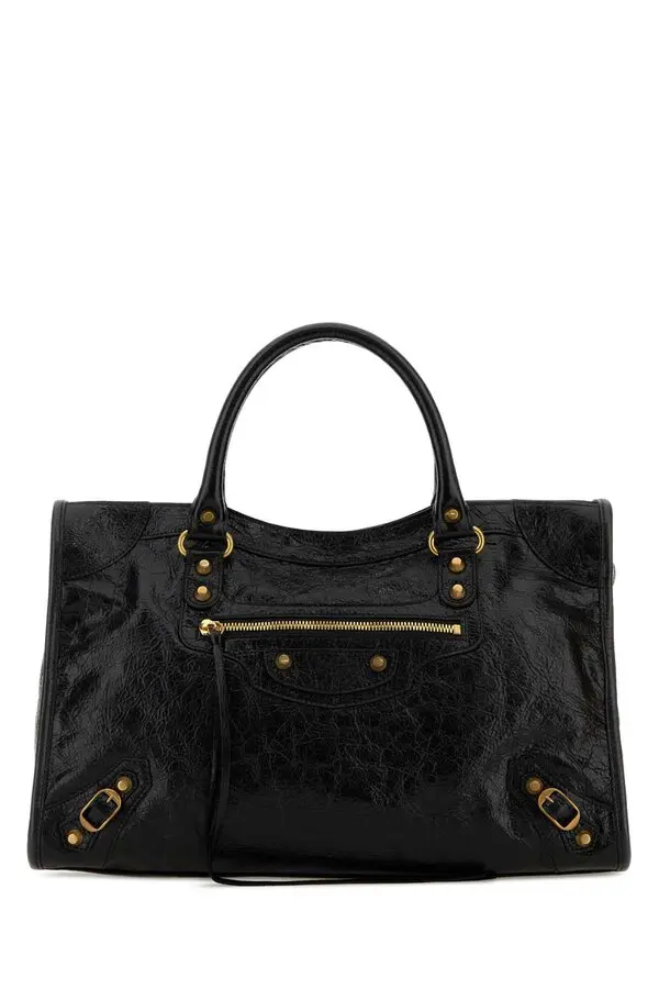 Balenciaga Lambskin Leather Medium Shopping Bag - Black