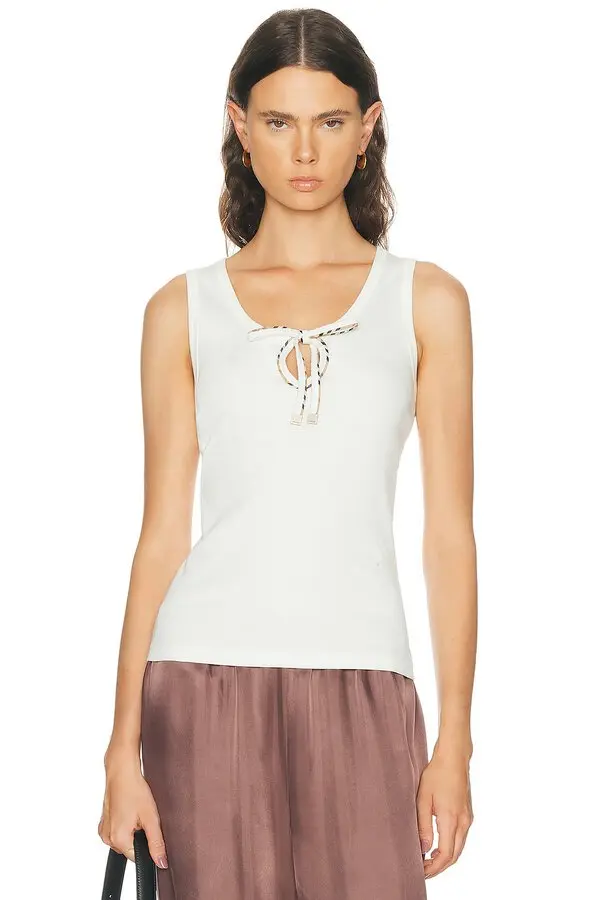 Burberry Ribbed Knit Tank Top With Tie Detail