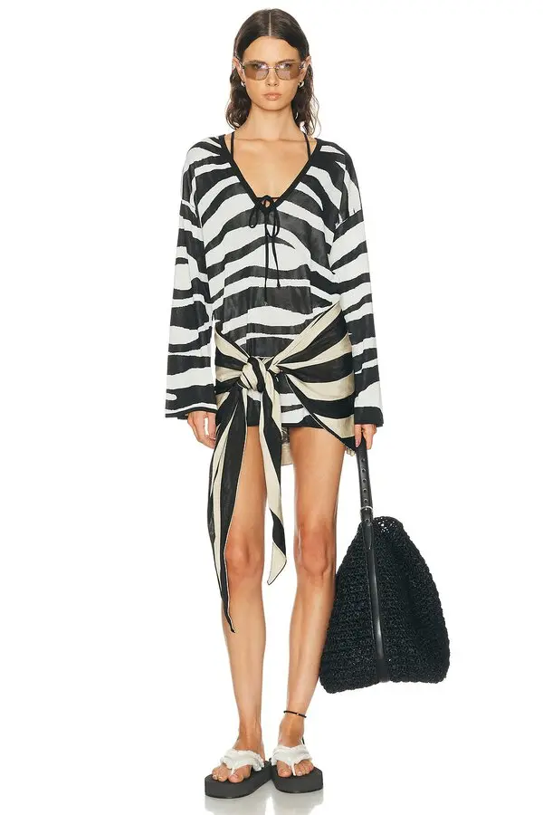 Attico V-neck Mini Dress - White & Black