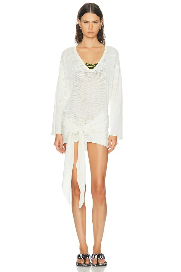 Attico V-neck Mini Dress - White