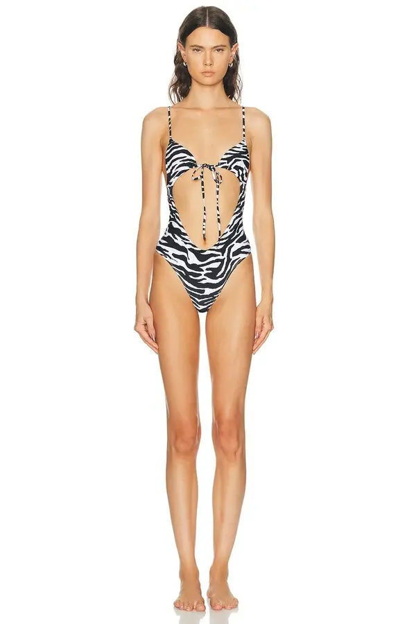 Attico Zebra Print One Piece Swimsuit - White & Black