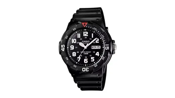 Casio Water Resistant Analog Watch With Black Dial - Rubber