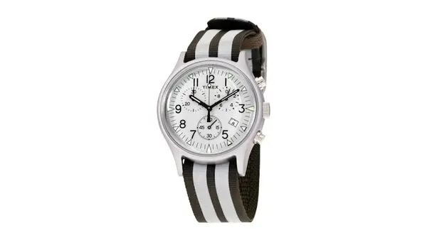 TIMEX Chronograph Watch With Silver Dial And Striped Fabric Strap - Fabric Silver
