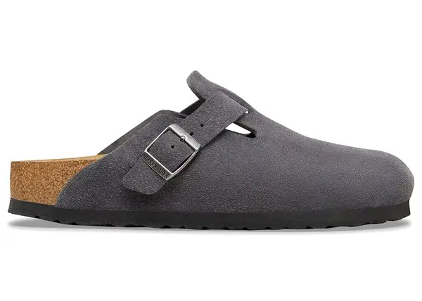 BIRKENSTOCK Boston Suede Clogs - Charcoal