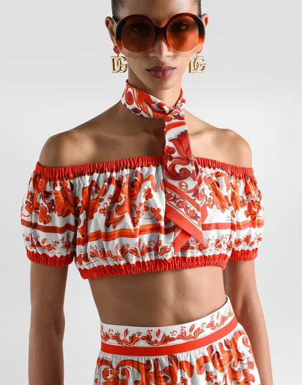 Dolce & Gabbana Majolica-print Poplin Off-the-shoulder Top