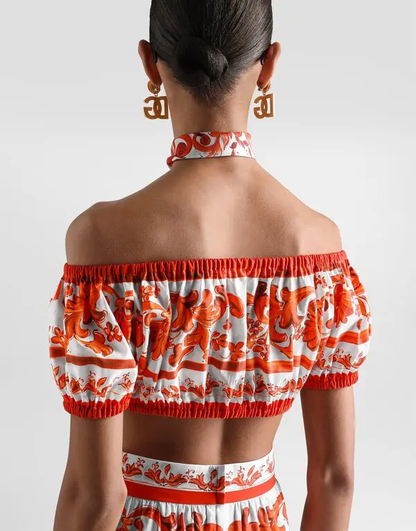 Dolce & Gabbana Majolica-print Poplin Off-the-shoulder Top