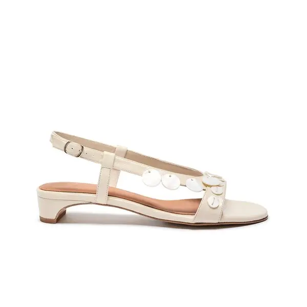 NAGUISA Roses Ecru Gloss Patent Leather Sandals With Mother-of-pearl Embellishments