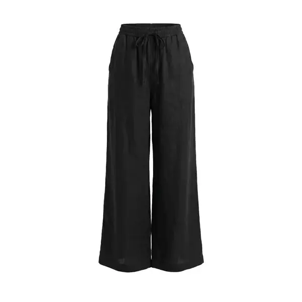 Adrift Clothing Relaxed Wide-leg Linen Trousers With Drawstring Waist