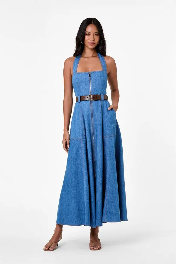 NICHOLAS Anastasia Denim Maxi Dress - Light Wash