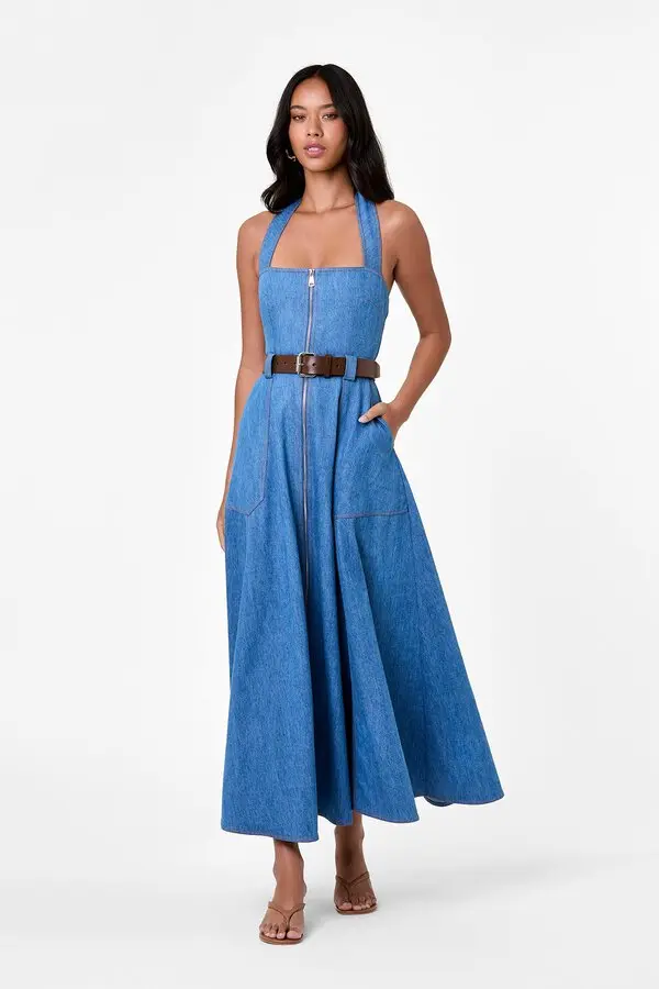 NICHOLAS Anastasia Denim Maxi Dress - Light Wash