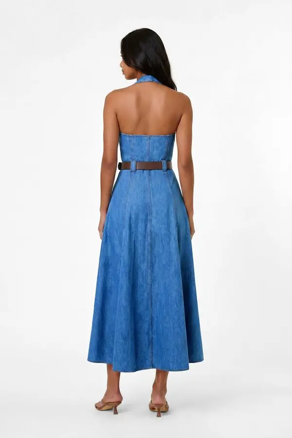 NICHOLAS Anastasia Denim Maxi Dress - Light Wash