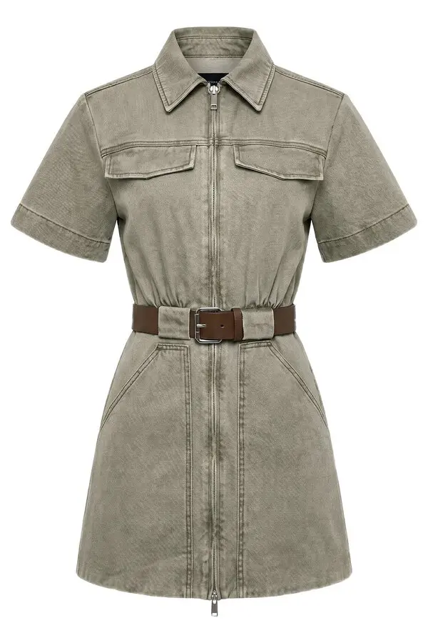 NICHOLAS Embla Belted Utility Dress - Sage