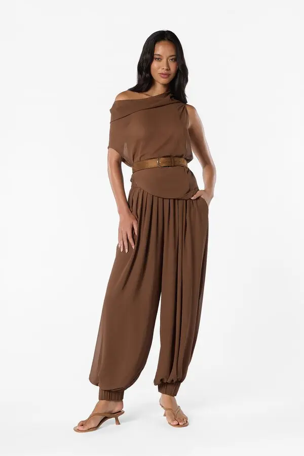 NICHOLAS Ryane Asymmetrical Draped Top - Mocha