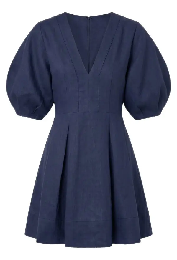 NICHOLAS Josefa Dress With V-neck And Puff Sleeves - Midnight