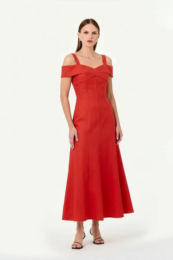NICHOLAS Ivana Off-the-shoulder Dress - Tomato