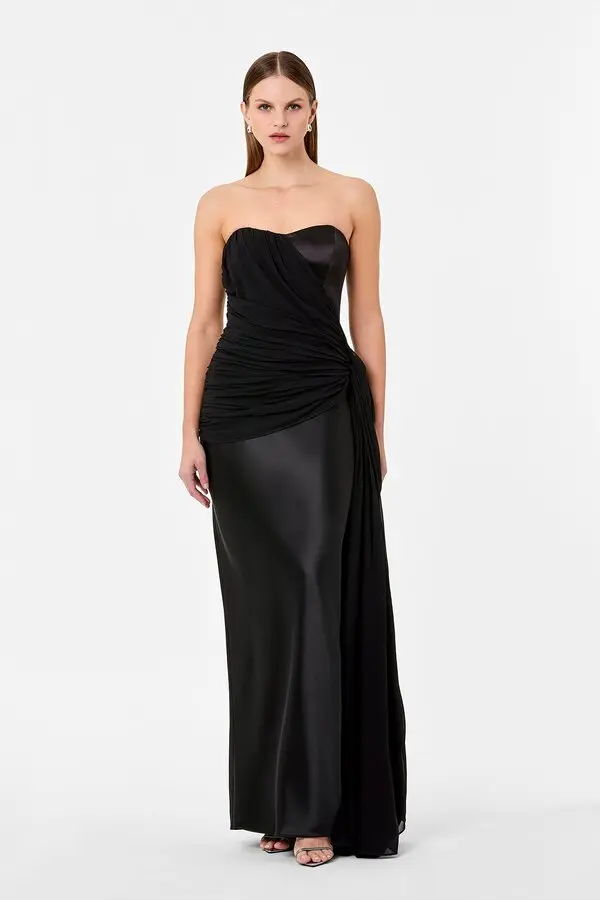 NICHOLAS Milena Strapless Draped Gown - Black