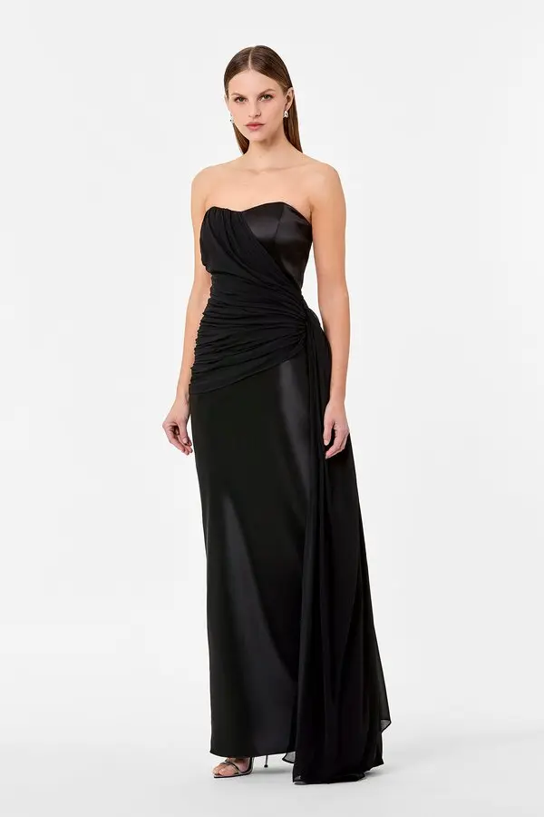 NICHOLAS Milena Strapless Draped Gown - Black