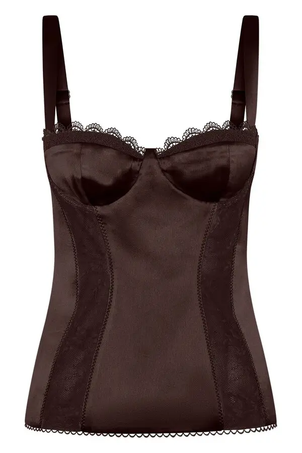 NICHOLAS Dara Top Elegant Lace And Satin Corset - Espresso