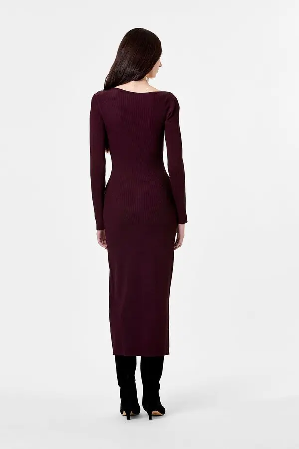 NICHOLAS Ginerva Ribbed Dress With Asymmetrical Neckline And Slit - Plum