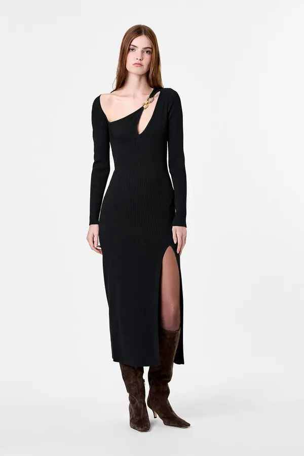 NICHOLAS Ginerva Ribbed Midi Dress With Cut-out Detail - Black