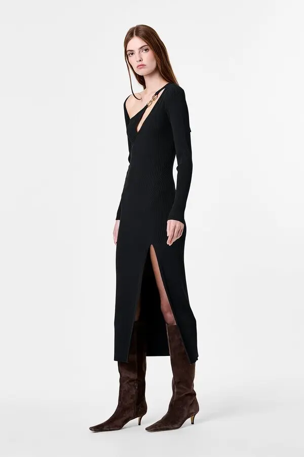 NICHOLAS Ginerva Ribbed Midi Dress With Cut-out Detail - Black