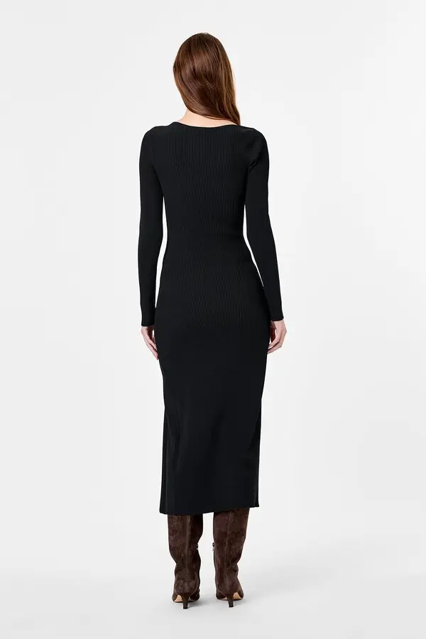NICHOLAS Ginerva Ribbed Midi Dress With Cut-out Detail - Black