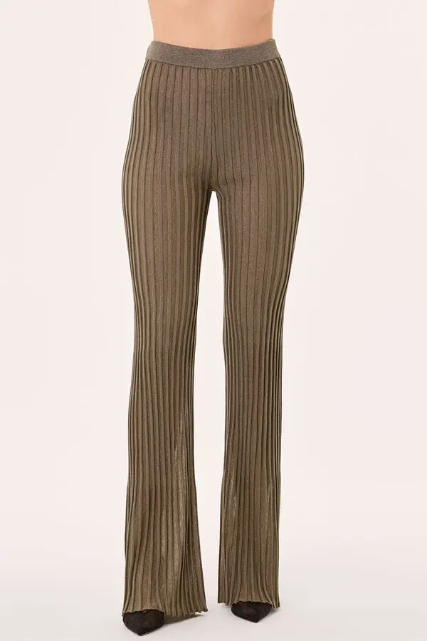 NICHOLAS Mireya Ribbed Knit Pants - Oyster Lurex
