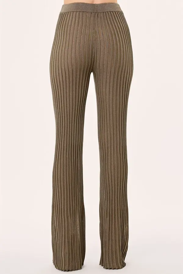 NICHOLAS Mireya Ribbed Knit Pants - Oyster Lurex