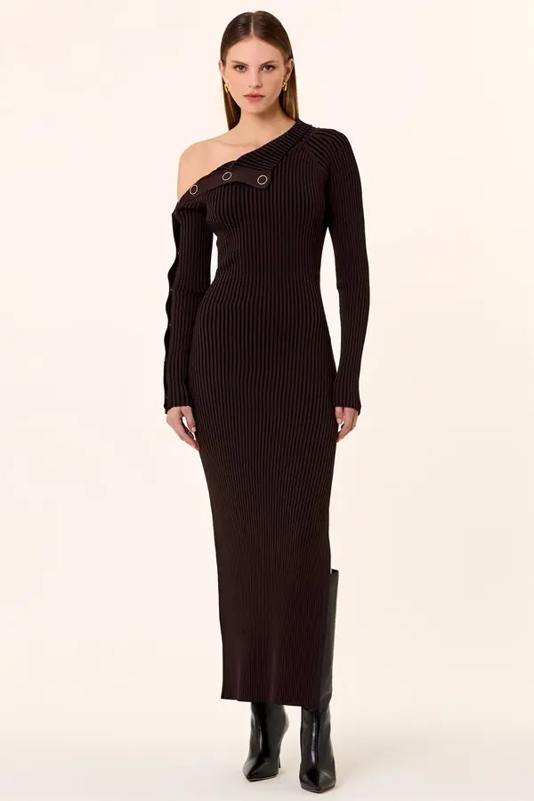 NICHOLAS Adina Knit Maxi Dress With Button Detail - Espresso