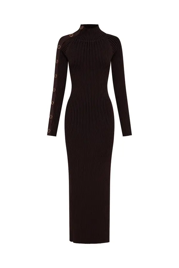 NICHOLAS Adina Knit Maxi Dress With Button Detail - Espresso