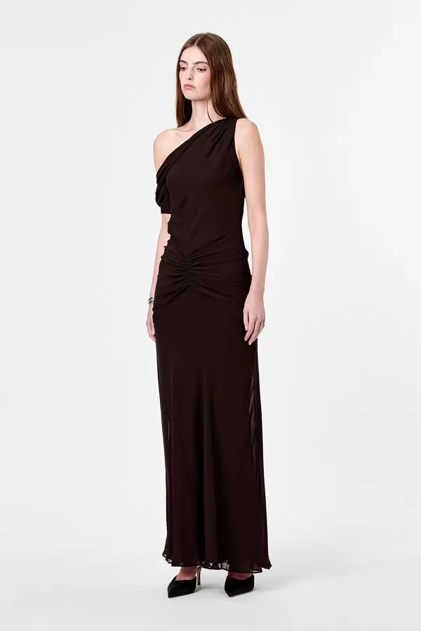 NICHOLAS Elza Ruched One-shoulder Gown - Cacao