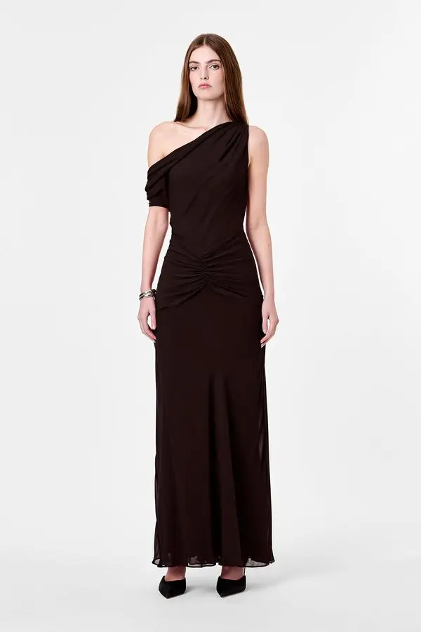 NICHOLAS Elza Ruched One-shoulder Gown - Cacao