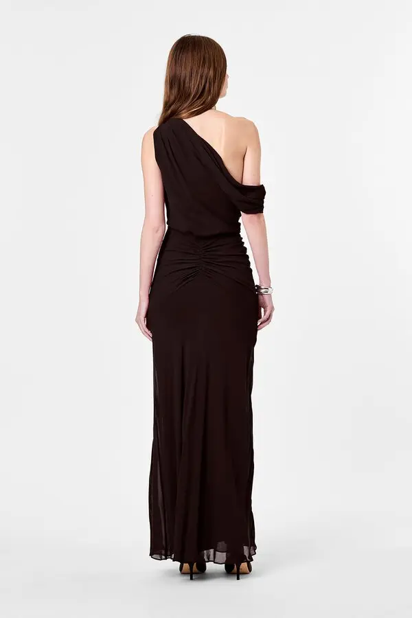 NICHOLAS Elza Ruched One-shoulder Gown - Cacao