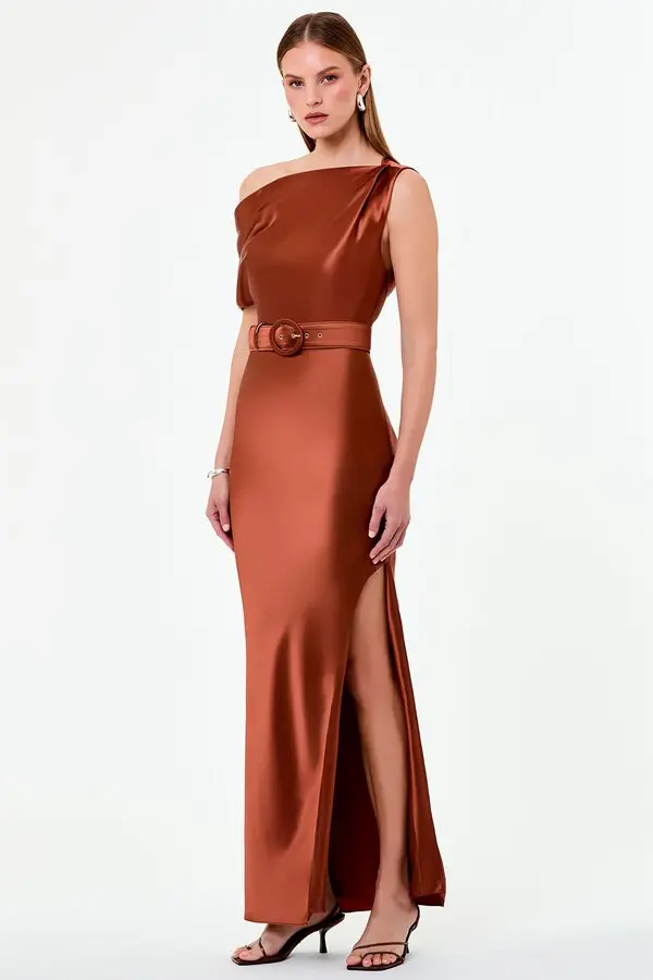 NICHOLAS Eartha One-shoulder Maxi Dress - Chestnut