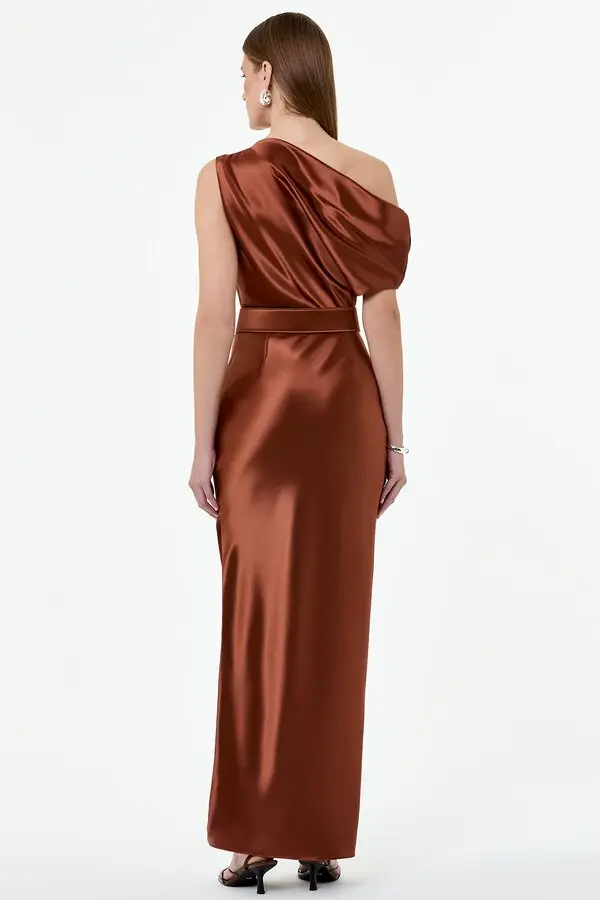 NICHOLAS Eartha One-shoulder Maxi Dress - Chestnut