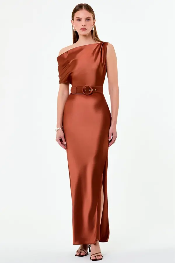 NICHOLAS Eartha One-shoulder Maxi Dress - Chestnut