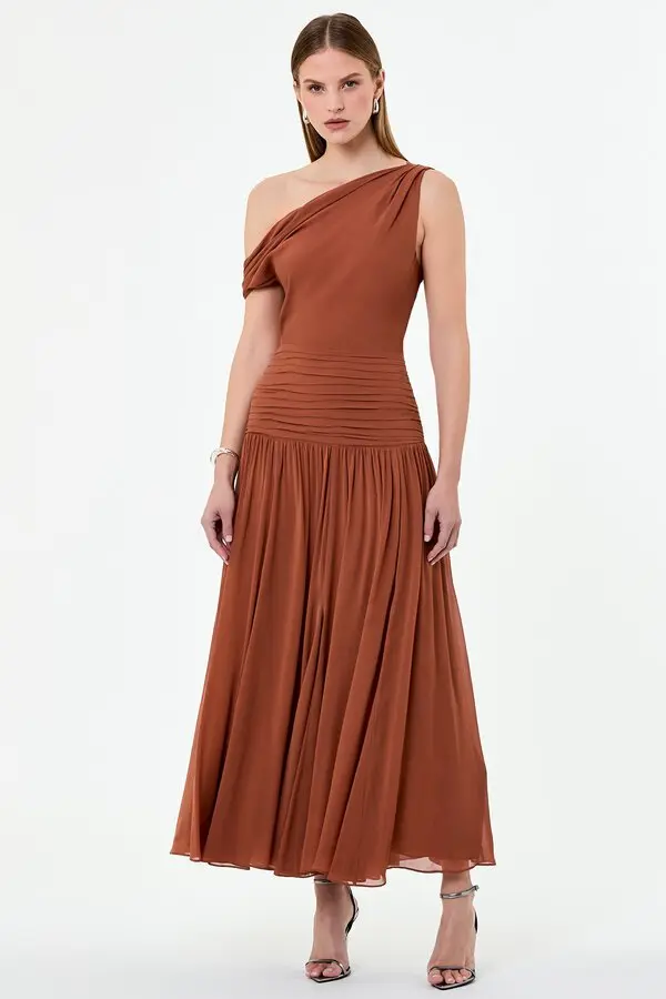 NICHOLAS Reece Asymmetrical Ruched Maxi Dress