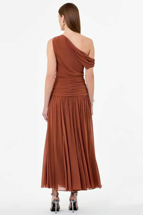 NICHOLAS Reece Asymmetrical Ruched Maxi Dress