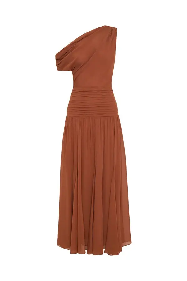 NICHOLAS Reece Asymmetrical Ruched Maxi Dress