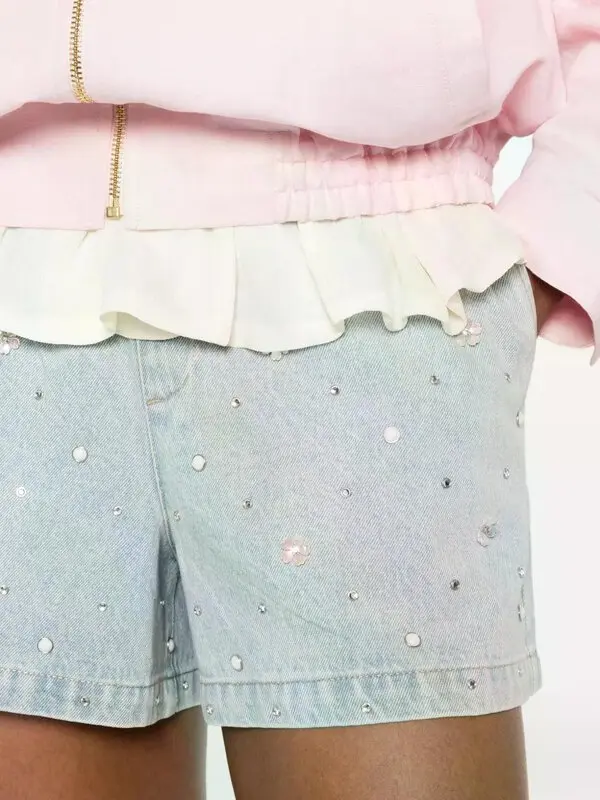 Maje Rhinestone Embellished Denim Shorts