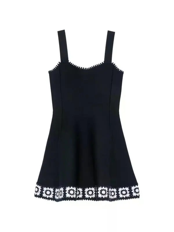 Maje Navy Knitted Mini Dress With Floral Crochet Trim - Blue
