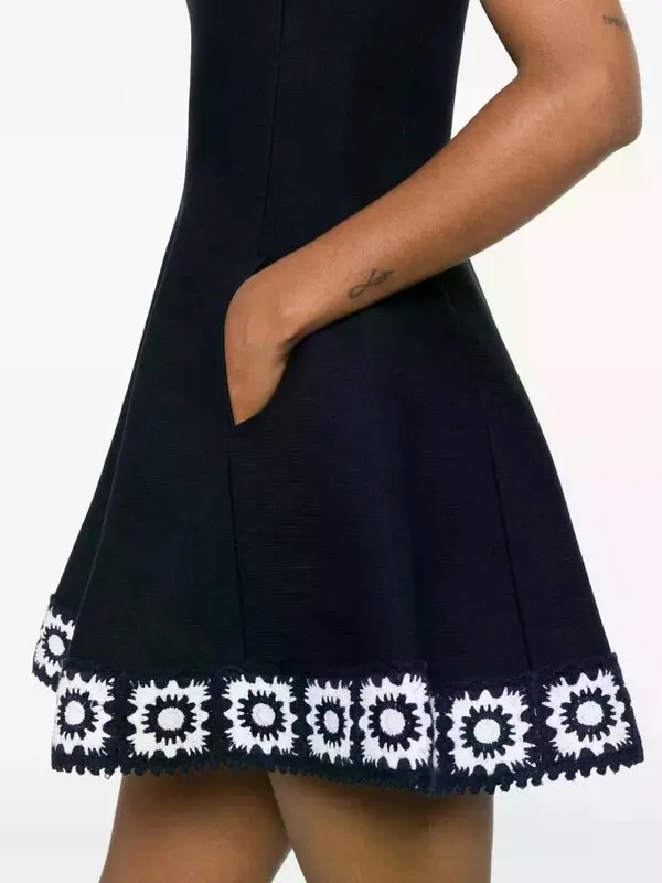 Maje Navy Knitted Mini Dress With Floral Crochet Trim
