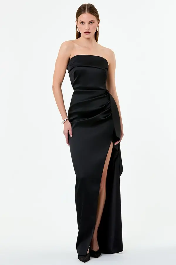NICHOLAS Erelyn" Strapless Gown With Draped Detail And Slit - Black
