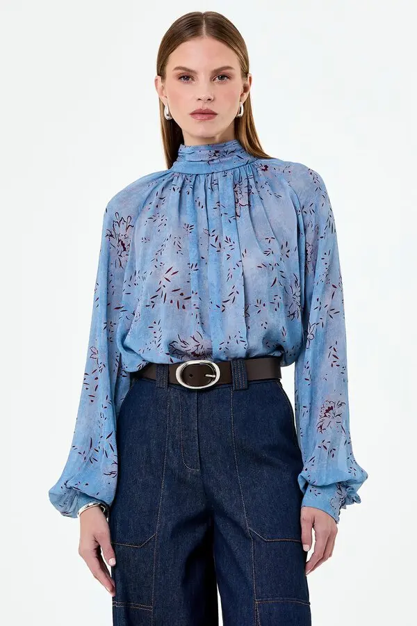 NICHOLAS Solene Top Wisteria Floral Blue Smoke - Wisteria Floral - Blue Smoke