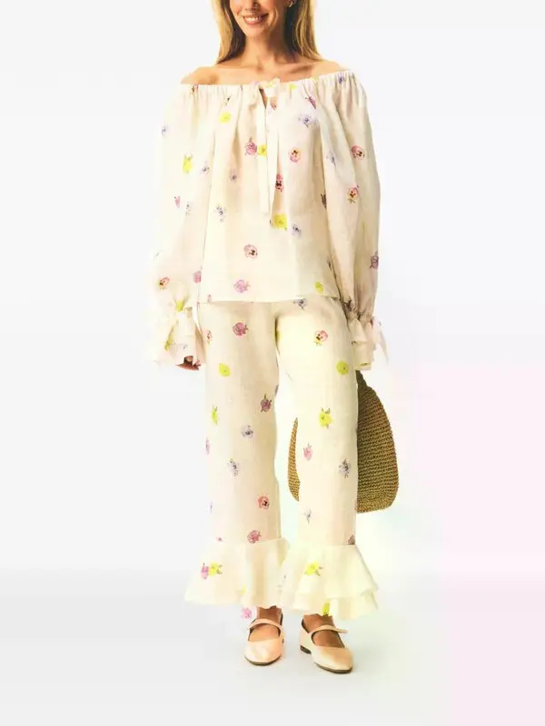 Sleeper Cha-cha Floral-print Ruffled Trousers