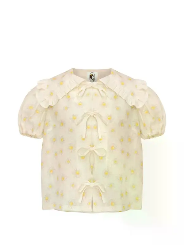 Sleeper Puff Sleeve Daisy Print Blouse - Neutrals