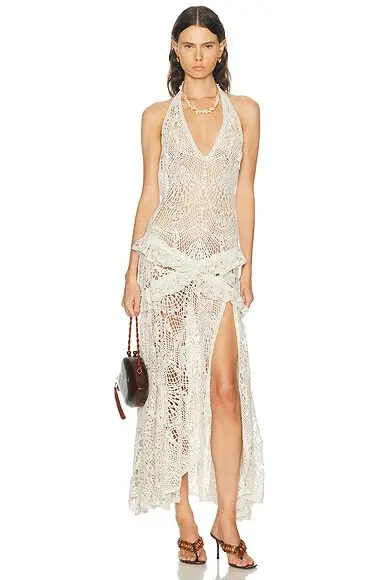 SIEDRES Elvira Crochet Halterneck Maxi Dress - Ecru