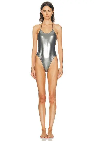 Attico Metallic One Piece Swimsuit - Dark Silver