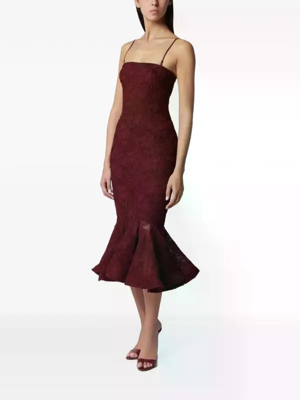 ROTATE BY BIRGER CHRISTENSEN Strapless Floral Mesh Flounce Dress - Red