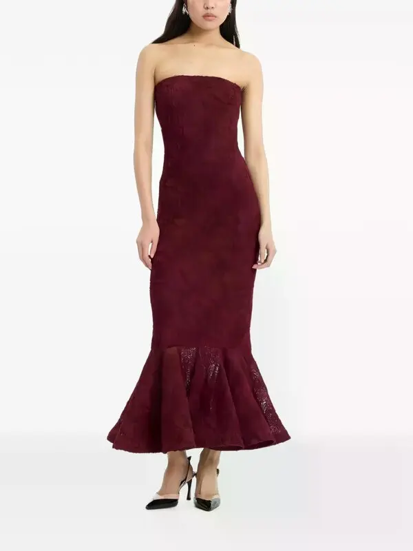ROTATE BY BIRGER CHRISTENSEN Strapless Floral Mesh Flounce Dress - Red